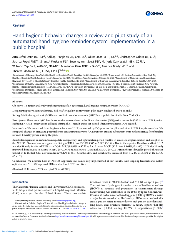 (PDF) Hand hygiene behavior change: a review and pilot study of an ...