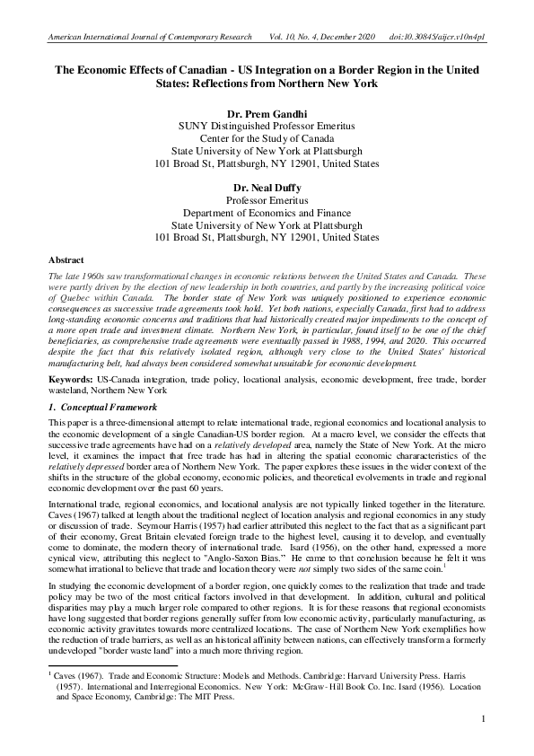 (PDF) The Economic Effects of Canadian - US Integration on a Border ...