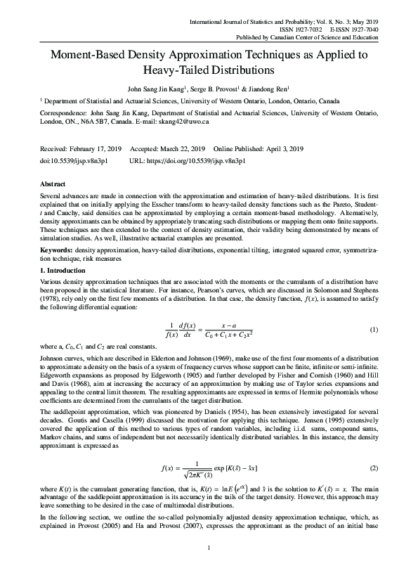 (PDF) Moment-Based Density Approximation Techniques as Applied to Heavy ...
