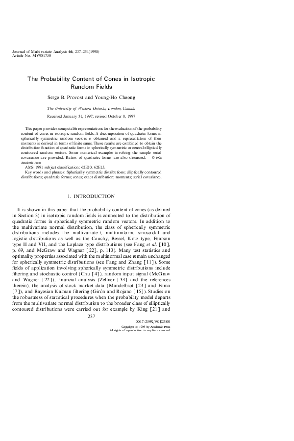 (PDF) The Probability Content of Cones in Isotropic Random Fields ...