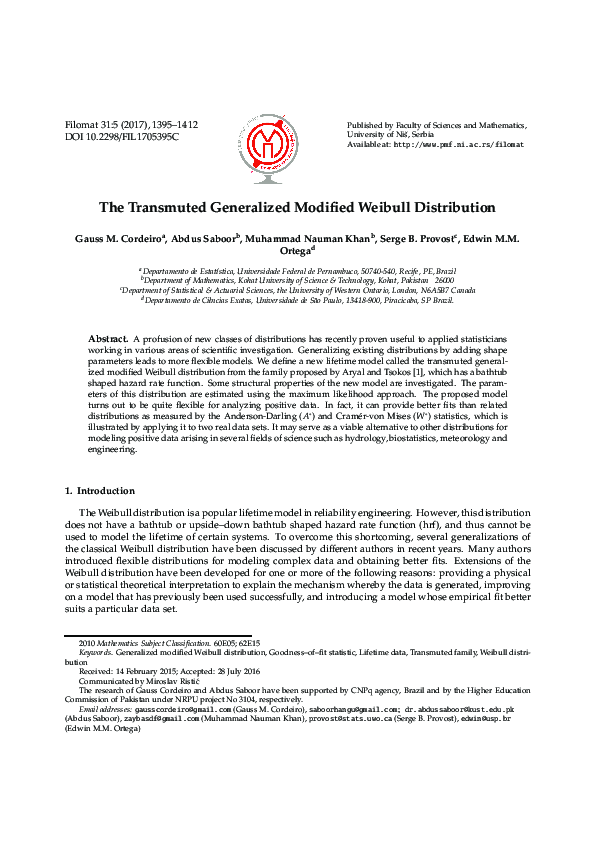 Pdf The Transmuted Generalized Modified Weibull Distribution