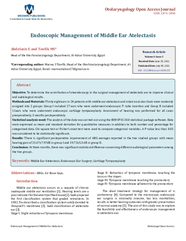 (PDF) Endoscopic Management of Middle Ear Atelectasis | Mohamed ...