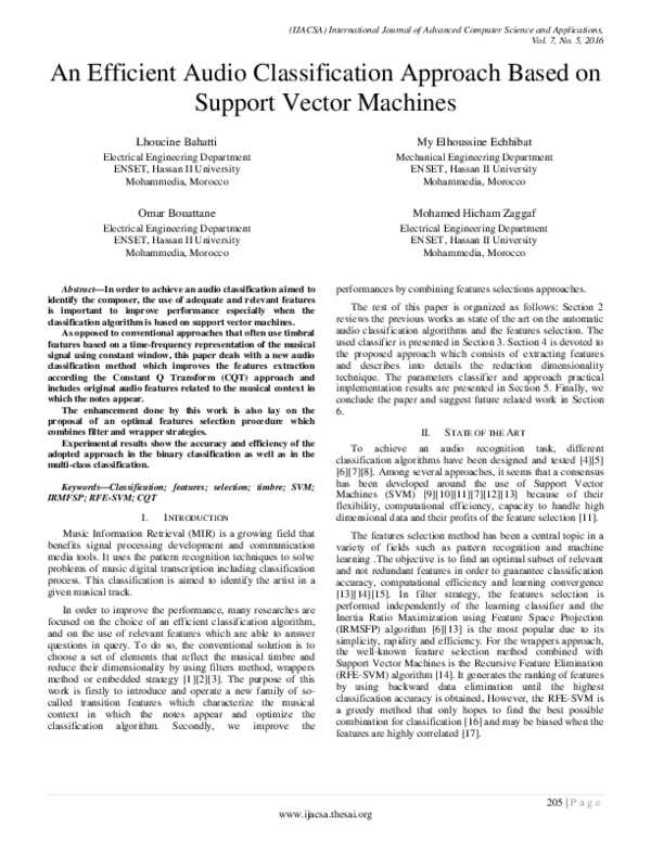 (PDF) An Efficient Audio Classification Approach Based on Support Vector Machines