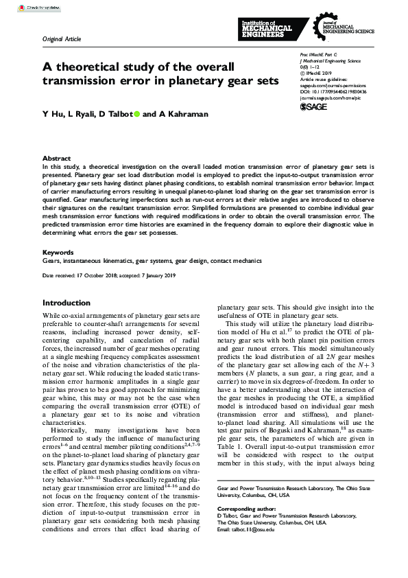 (PDF) A theoretical study of the overall transmission error in ...