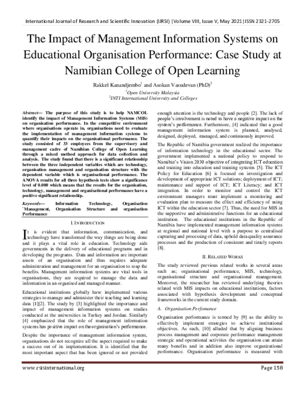 (PDF) The Impact of Management Information Systems on Educational ...