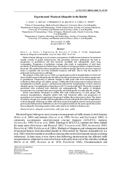 (PDF) Experimental Meniscal Allografts in the Rabbit