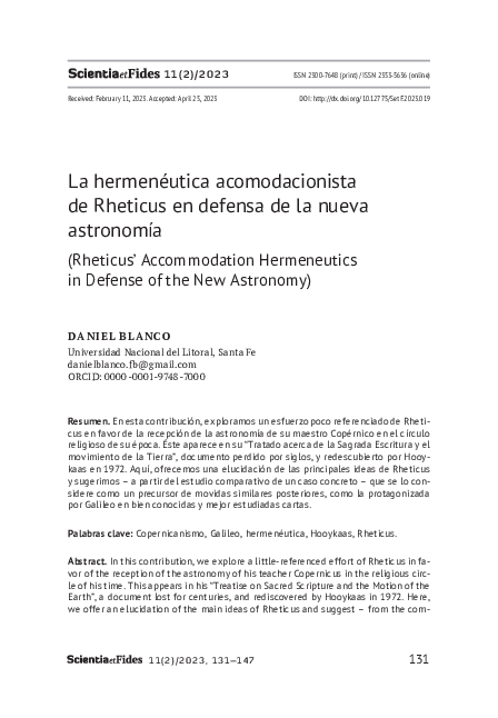 (PDF) La hermeneutica acomodacionista de Rheticus en defensa de la ...