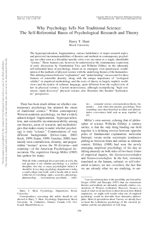 (PDF) Why Psychology Is/Is not Traditional Science: The Self ...