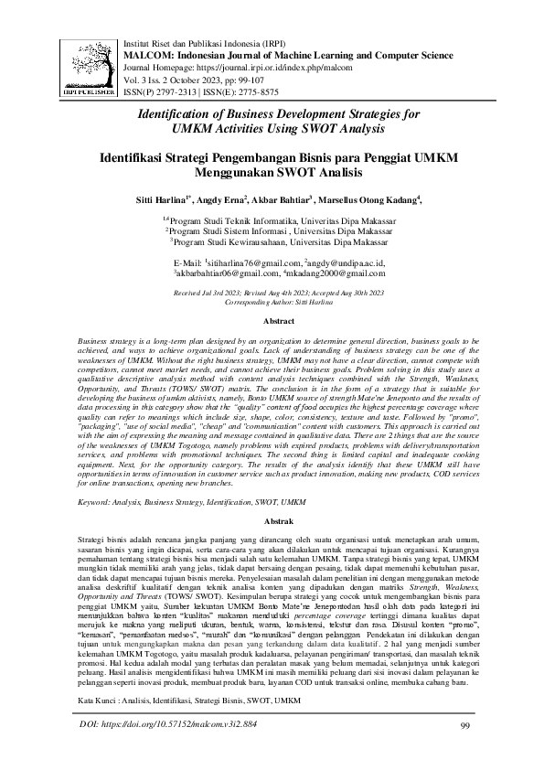 (PDF) Identifikasi Strategi Pengembangan Bisnis para Penggiat UMKM