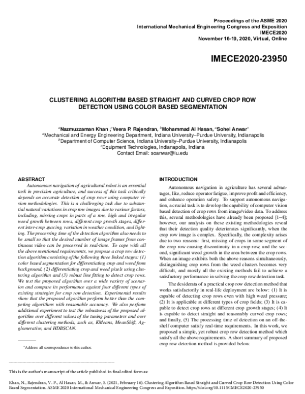 Pdf Clustering Algorithm Based Straight And Curved Crop Row Detection Using Color Based 