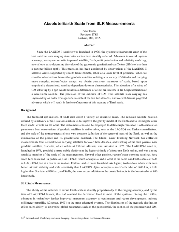 (PDF) Absolute Earth Scale from SLR Measurements