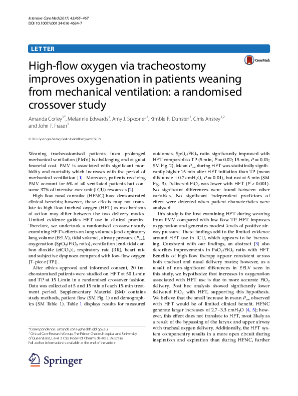 (PDF) High-flow oxygen via tracheostomy improves oxygenation in ...