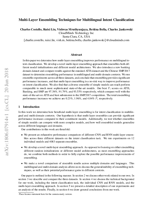 (PDF) Multi-Layer Ensembling Techniques for Multilingual Intent Classification