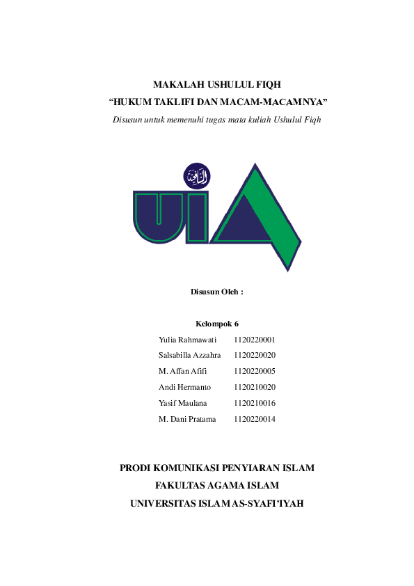 (PDF) MAKALAH USHULUL FIQH “HUKUM TAKLIFI DAN MACAM-MACAMNYA” (PDF) MAKALAH USHULUL FIQH “HUKUM TAKLIFI DAN MACAM-MACAMNYA”
