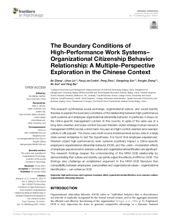 (PDF) The Boundary Conditions of High-Performance Work Systems–Organizational Citizenship ...