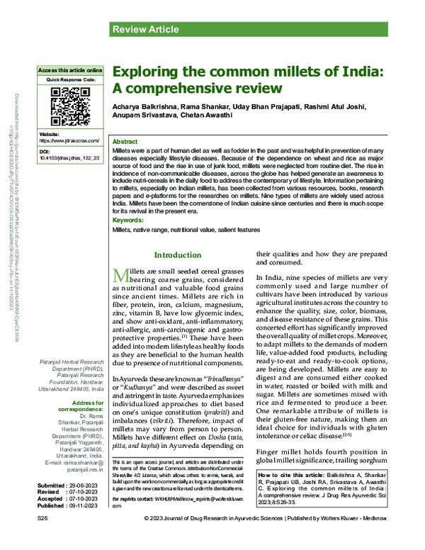 (PDF) Exploring the common millets of India: A comprehensive review