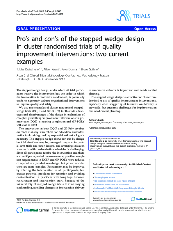 (PDF) Pro’s and con’s of the stepped wedge design in cluster randomised ...