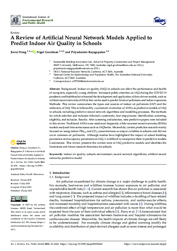 Pdf A Review Of Artificial Neural Network Models Applied To Predict Indoor Air Quality In Schools