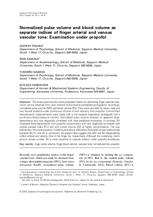 (PDF) Normalized pulse volume and blood volume as separate indices of ...