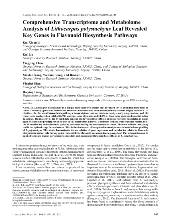 (PDF) Comprehensive Transcriptome and Metabolome Analysis of ...