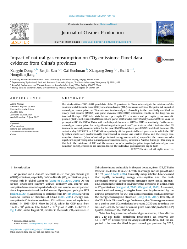 (PDF) Impact of natural gas consumption on CO2 emissions: Panel data ...
