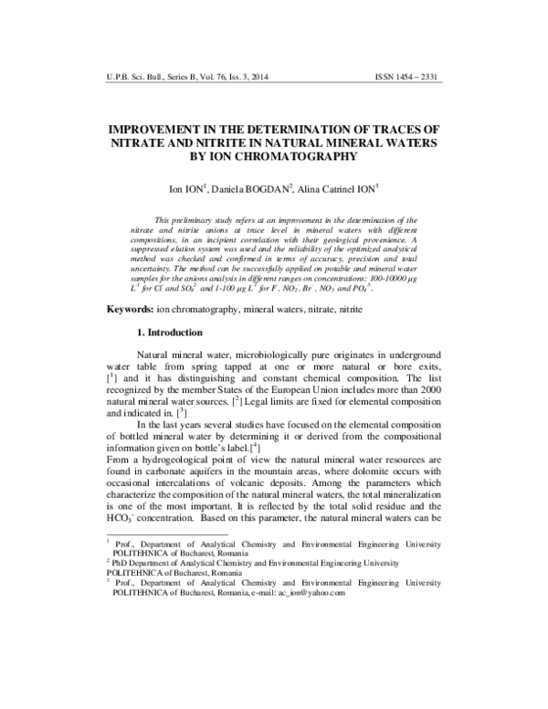 Pdf Improvement In The Determination Of Traces Of Nitrate And Nitrite In Natural Mineral