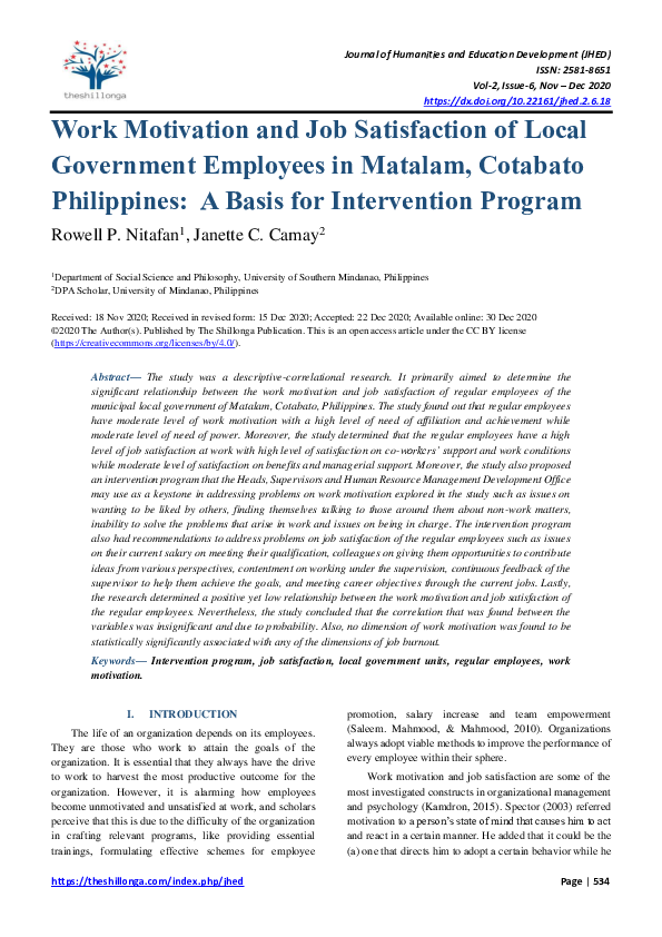 (PDF) Work Motivation and Job Satisfaction of Local Government ...