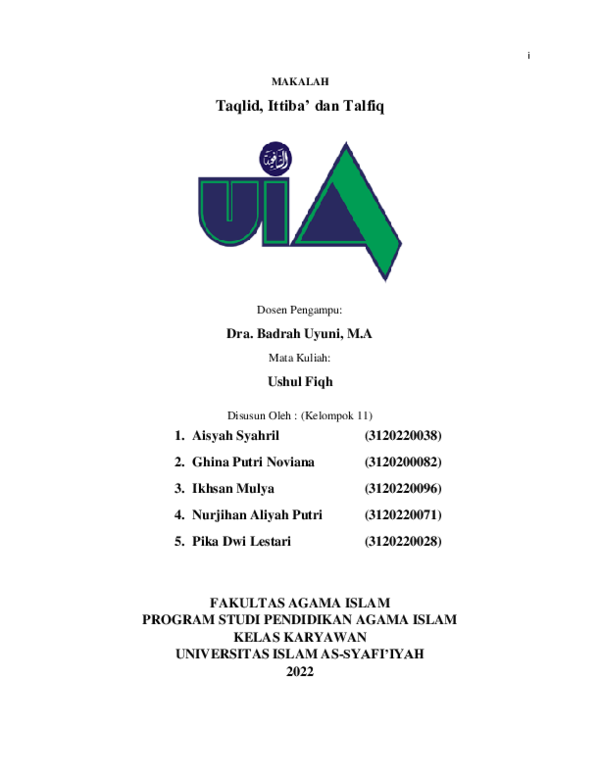(PDF) Makalah Ushul Fiqh taqlid ittiba dan Taufiq