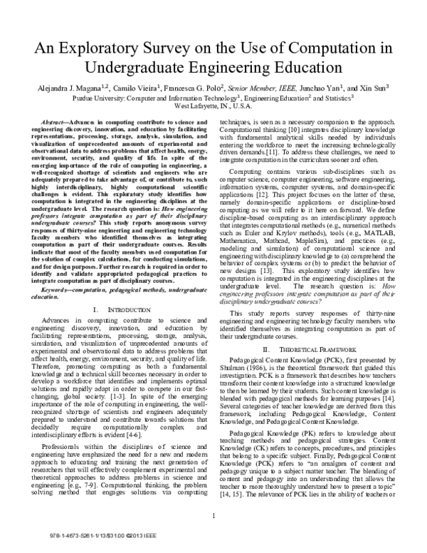 Pdf An Exploratory Survey On The Use Of Computation In Undergraduate