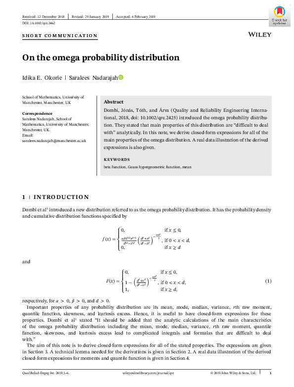 (PDF) On the omega probability distribution