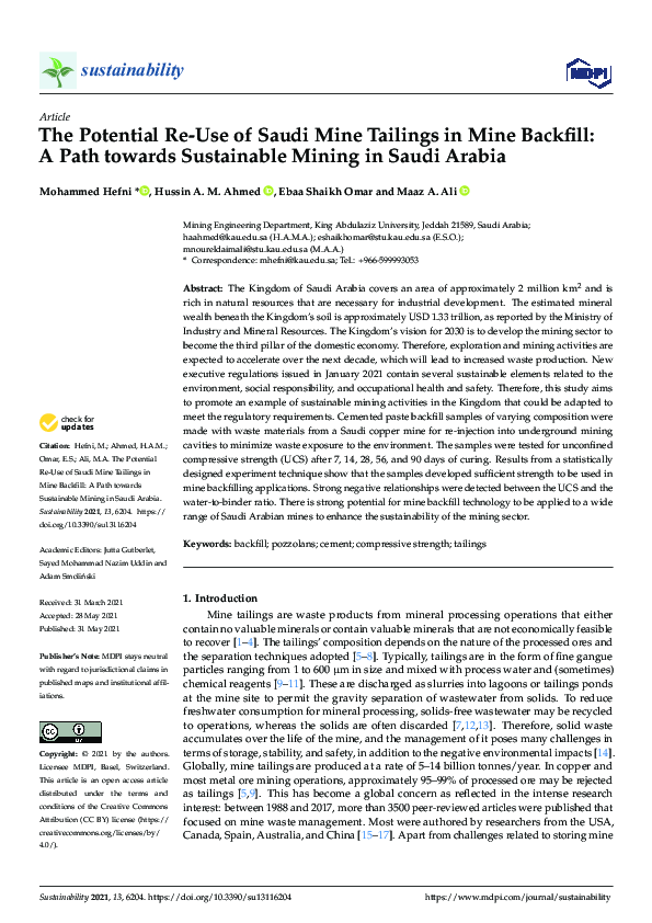 (PDF) The Potential Re-Use of Saudi Mine Tailings in Mine Backfill: A ...