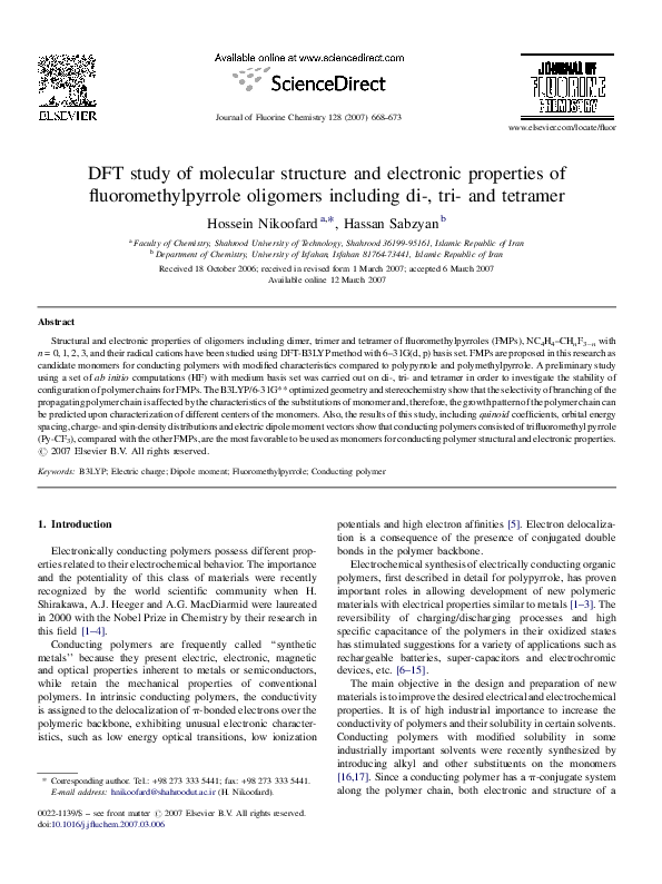 (PDF) DFT study of molecular structure and electronic properties of ...