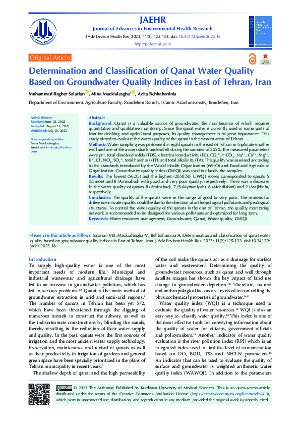 (PDF) Determination and Classification of Qanat Water Quality Based on ...