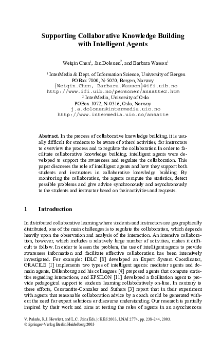 (PDF) Supporting Collaborative Knowledge Building with Intelligent Agents