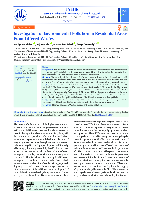 (PDF) Investigation of Environmental Pollution in Residential Areas ...