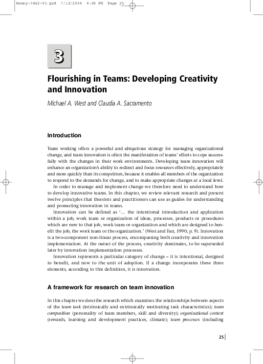 (PDF) Flourishing in Teams: Developing Creativity and Innovation
