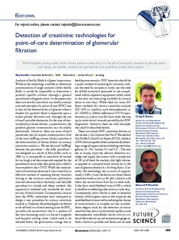 (PDF) Detection of creatinine: technologies for point-of-care ...