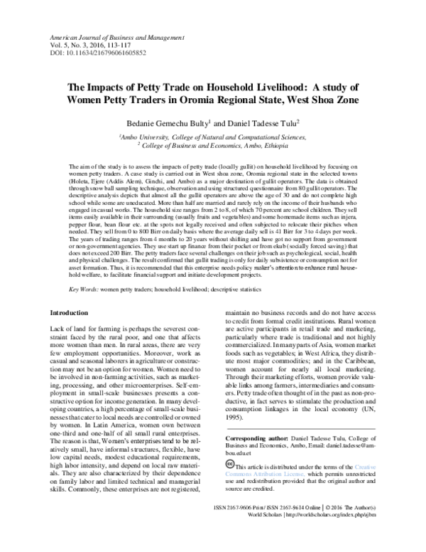 (PDF) The Impacts of Petty Trade on Household Livelihood: A Study of ...