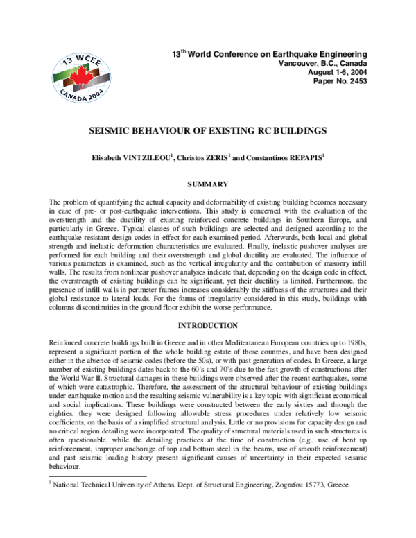 Pdf Seismic Behaviour Of Existing Rc Buildings