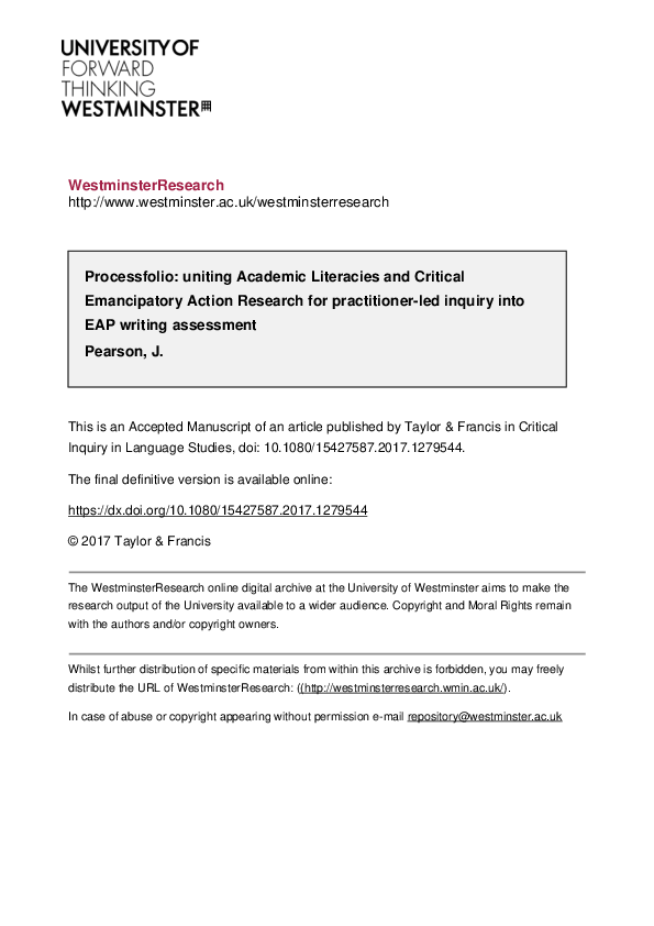 (PDF) Processfolio: Uniting Academic Literacies and Critical ...