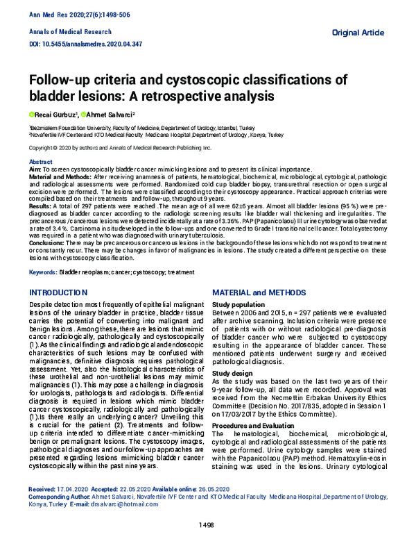 (PDF) Follow-up criteria and cystoscopic classifications of bladder lesions: A retrospective ...