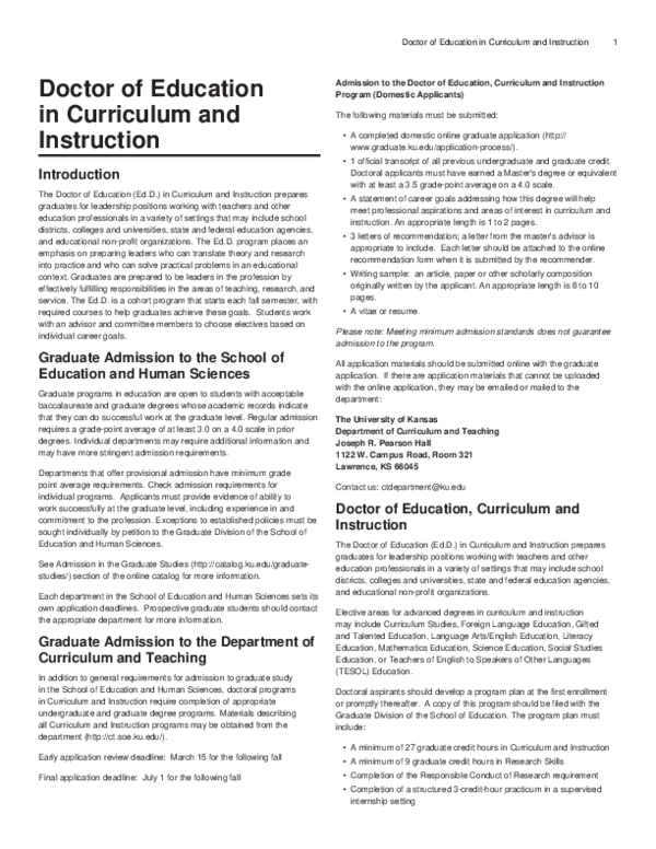 (PDF) Doctor of Education in Curriculum and Instruction