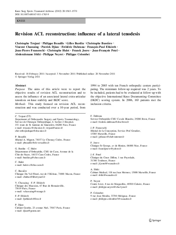 (PDF) Revision ACL reconstruction: influence of a lateral tenodesis