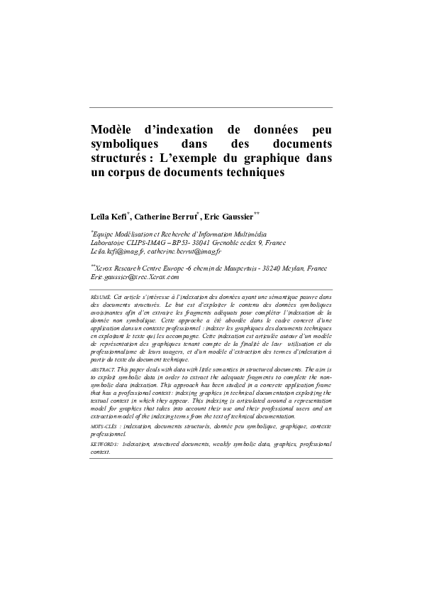 (PDF) Modèle d'indexation de documents peu symboliques dans des documents structurés: L'exemple ...