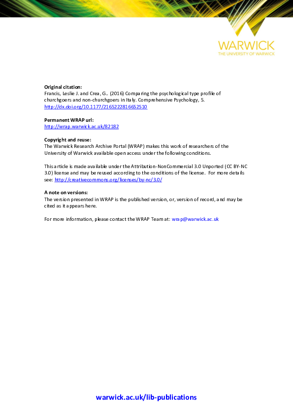 (PDF) Comparing the Psychological Type Profile of Churchgoers and Non ...