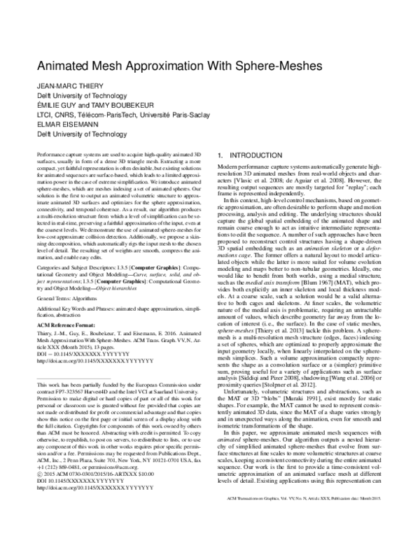 (PDF) Animated Mesh Approximation With Sphere-Meshes | Emilie Guy - Academia.edu