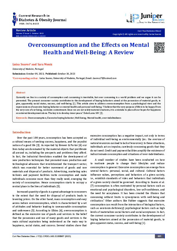 (PDF) Overconsumption and the Effects on Mental Health and Well-Being ...