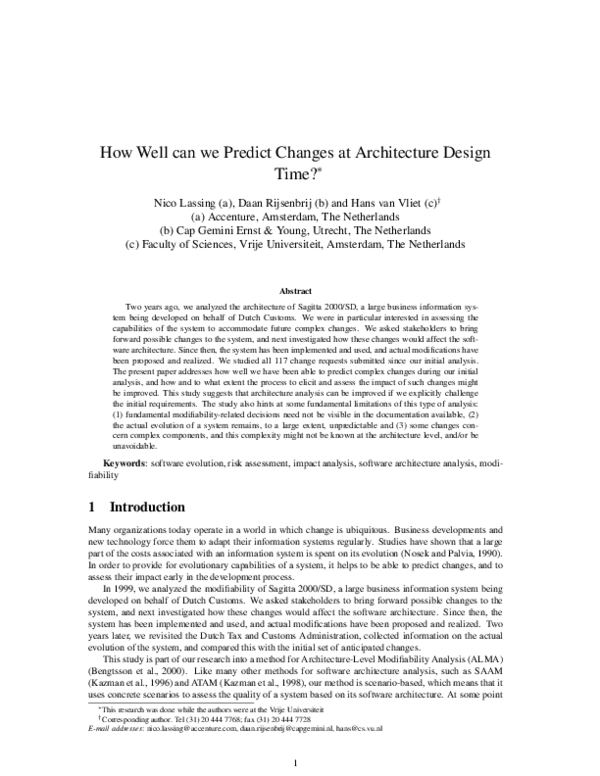 (PDF) How well can we predict changes at architecture design time ...