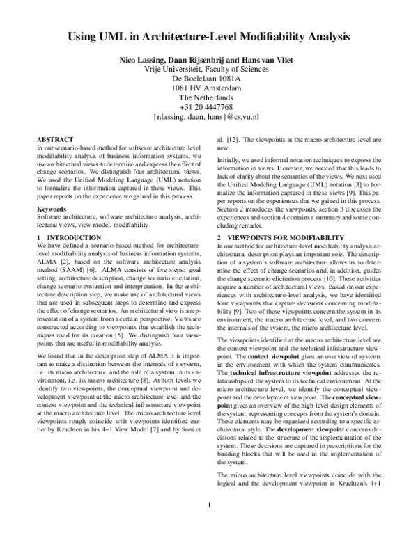 Pdf Using Uml In Architecture Level Modifiability Analysis