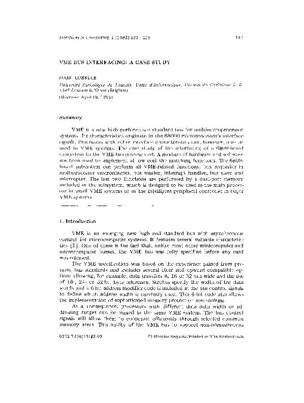 (PDF) VME bus interfacing: A case study
